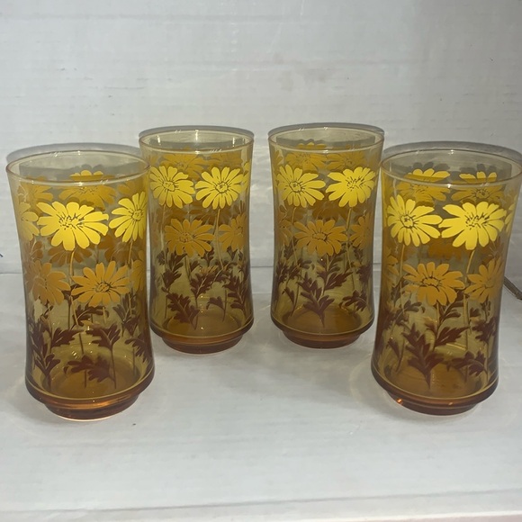 Libbey | Dining | Vintage Libbey Amber Daisy Glass Tumblers Set Of 4 ...